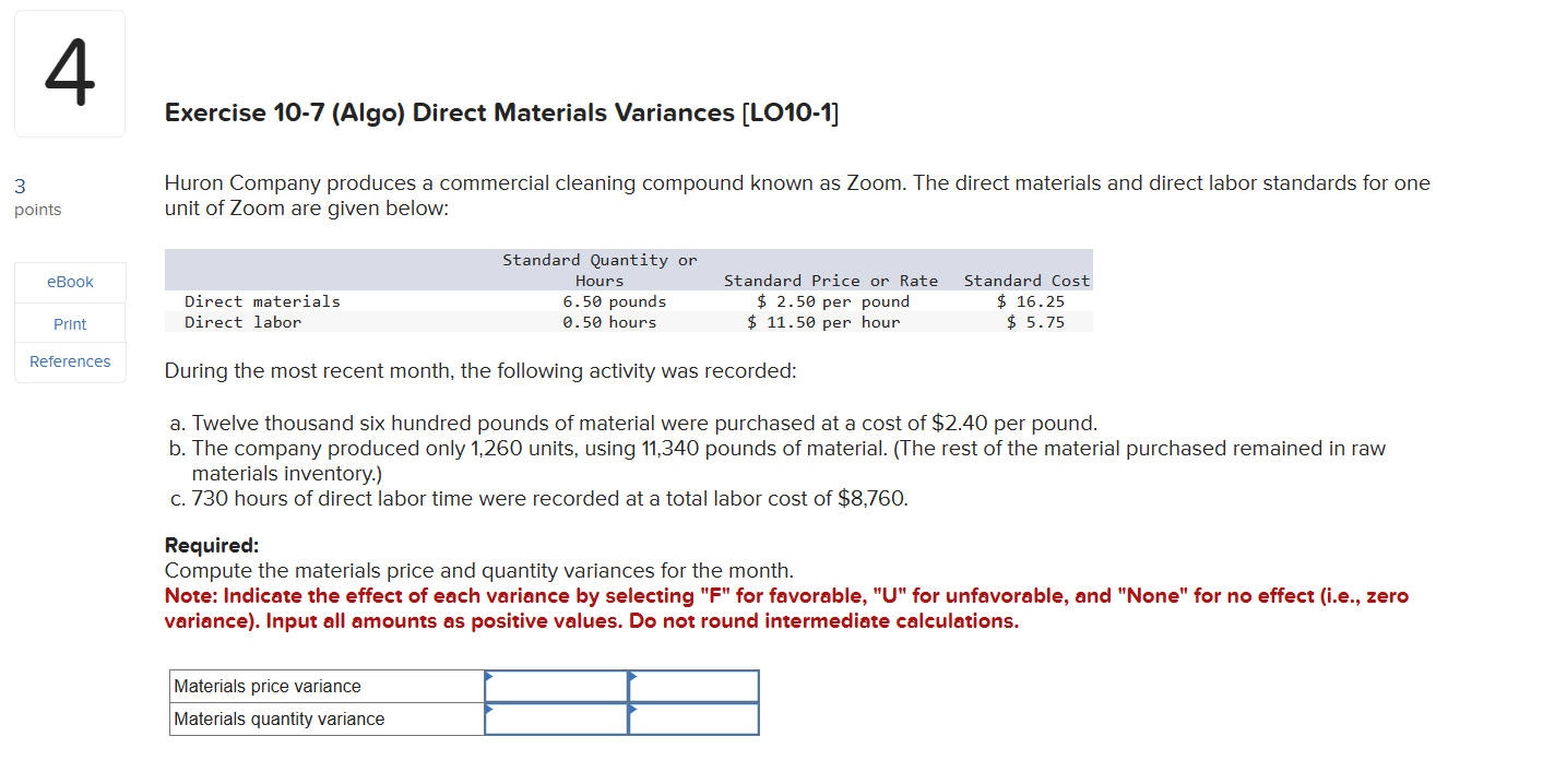 Solved Exercise 10-7 (Algo) Direct Materials Variances | Chegg.com