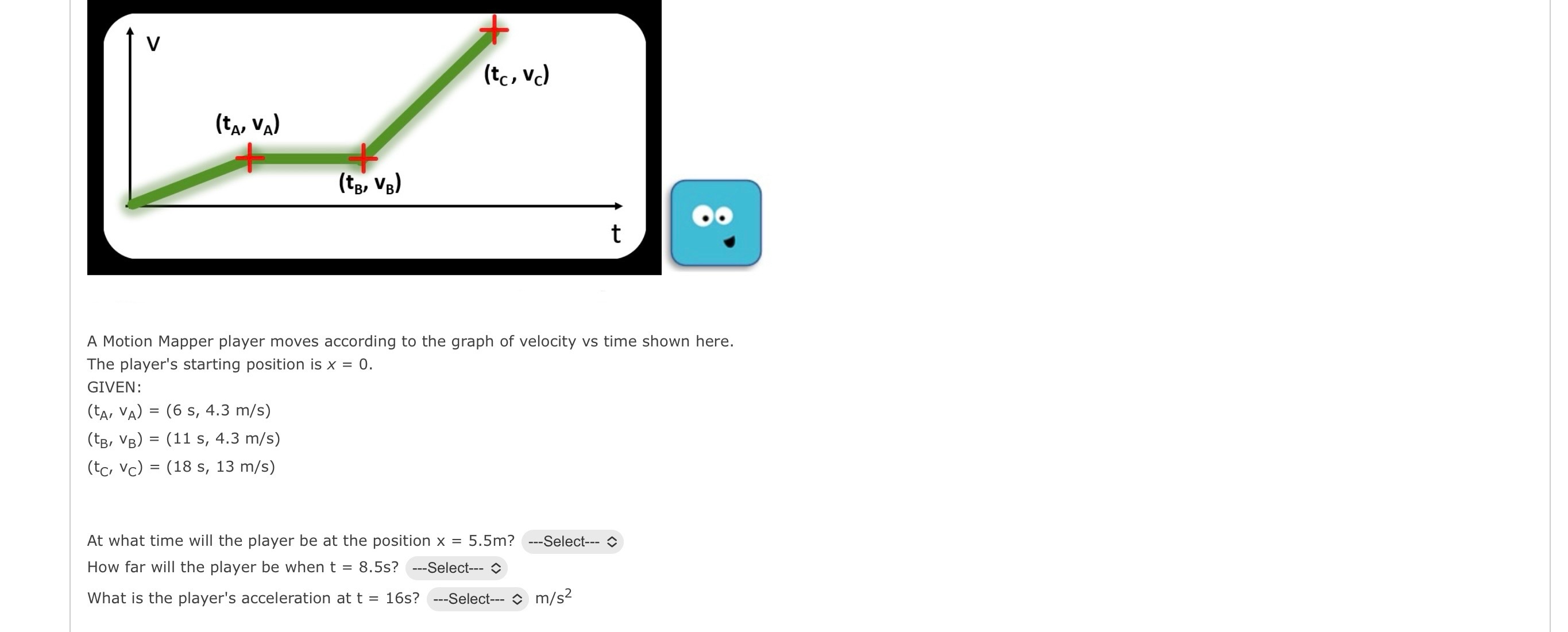 Solved A Motion Mapper player moves according to the graph | Chegg.com