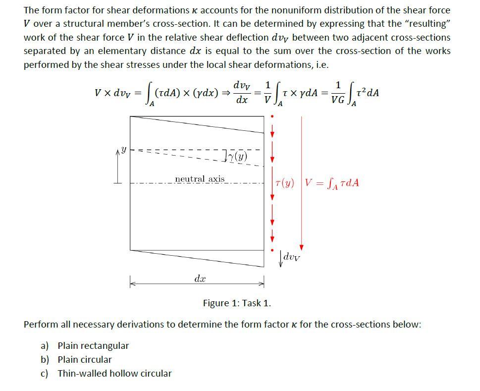 Solved The form factor for shear deformations k accounts for | Chegg.com