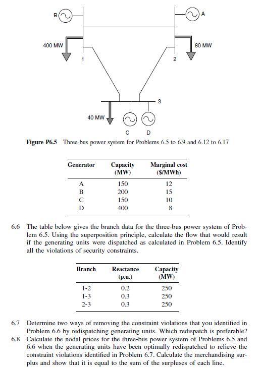 Solved 6.5 Consider the three-bus power system shown in | Chegg.com