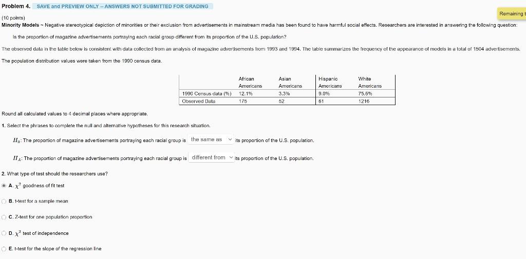 Solved Problem 4. SAVE and PREVIEW ONLY -- ANSWERS NOT | Chegg.com