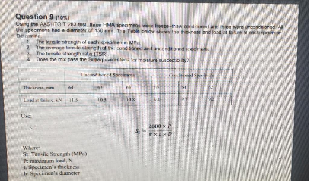 Solved Question 9 (10%) Using the AASHTO T 283 test three | Chegg.com