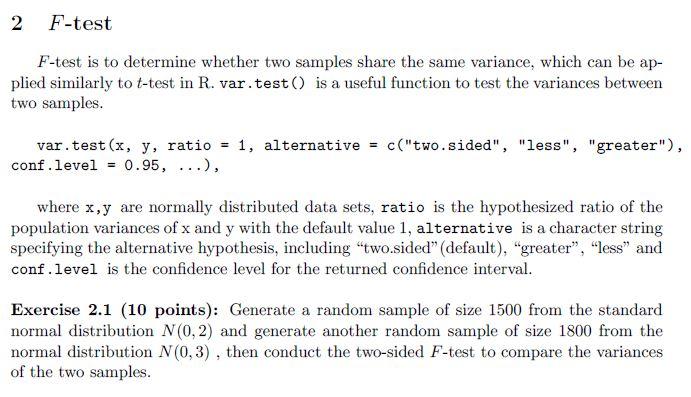 Solved 2 F-test F-test is to determine whether two samples | Chegg.com