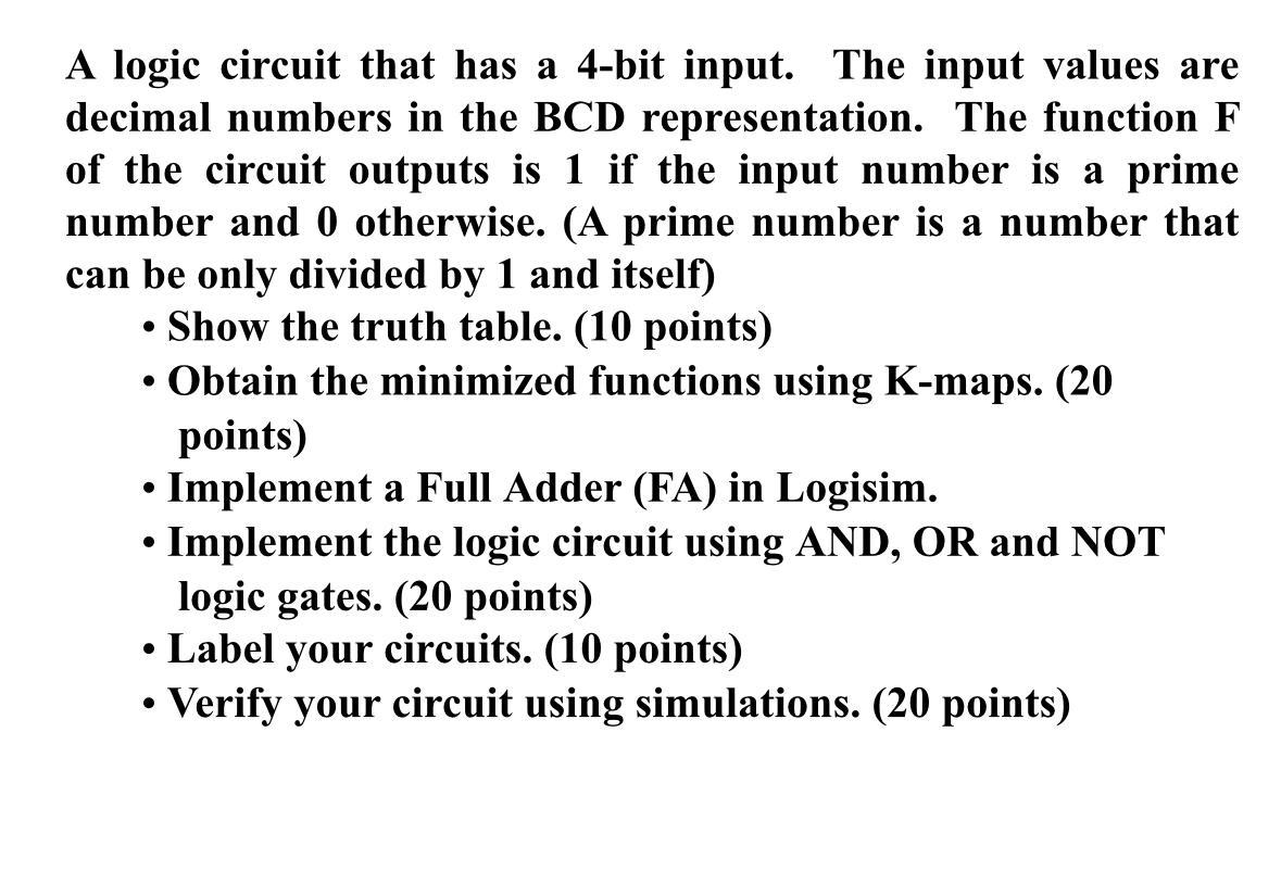 Solved A Logic Circuit That Has A 4 Bit Input The Input 7045