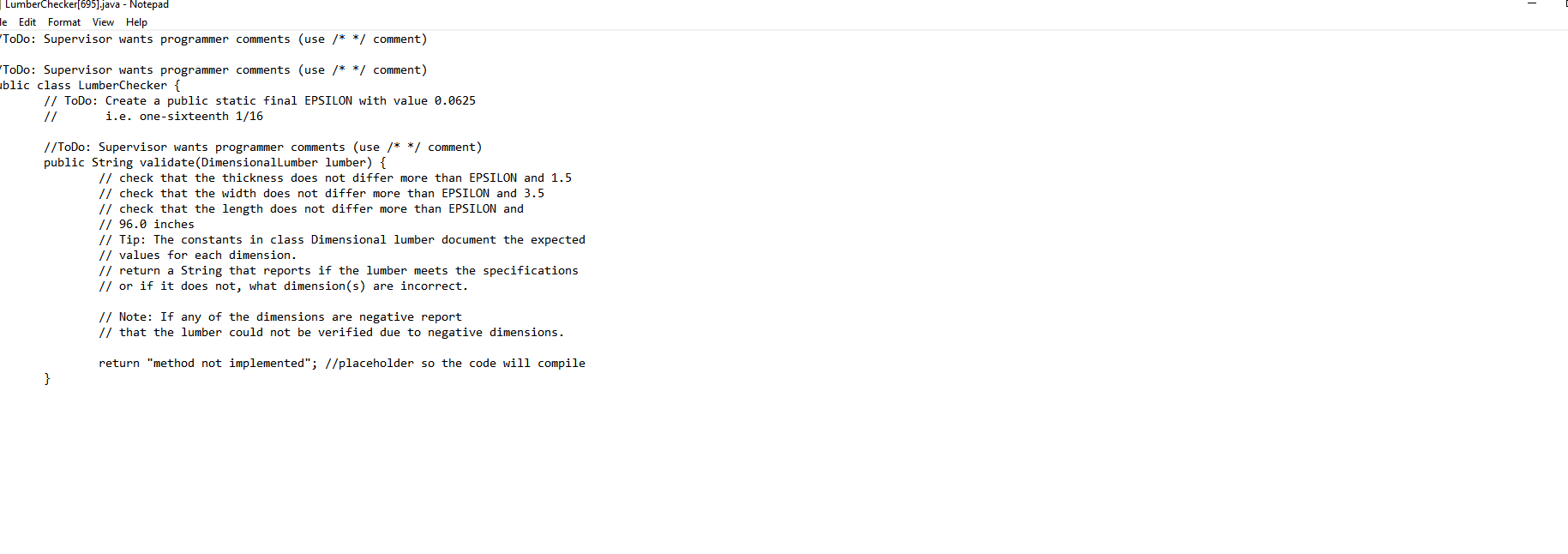 Solved - *DimensionalLumber[694).java - Notepad File Edit | Chegg.com