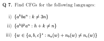 Solved Q 7. Find CFGs for the following languages: i) | Chegg.com