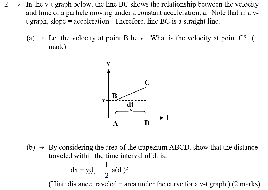 Solved 2. In the v-t graph below, the line BC shows the | Chegg.com