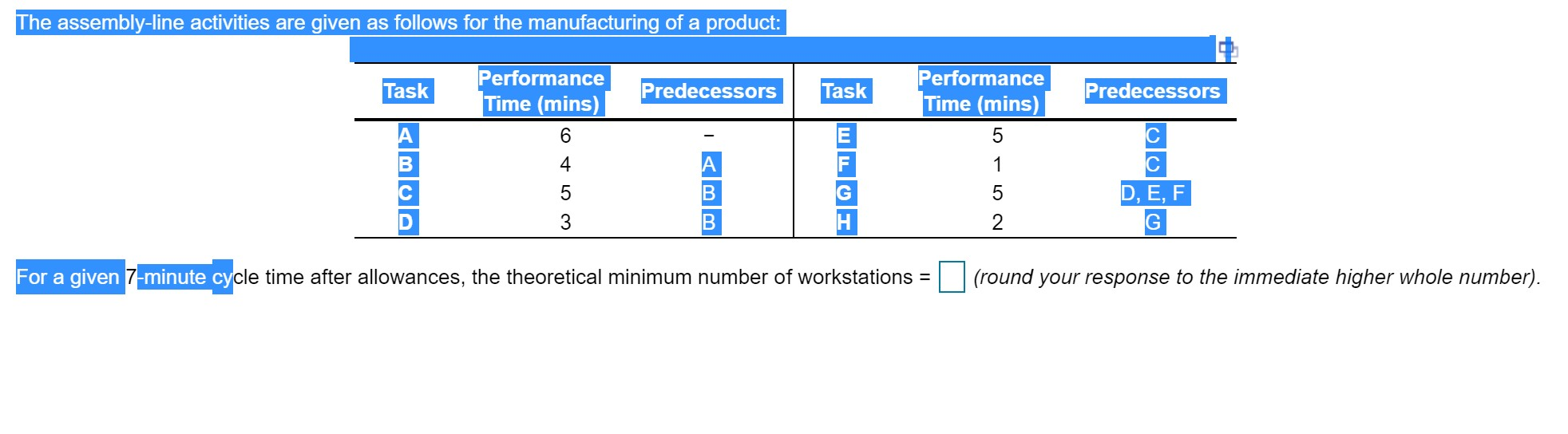 Solved The assembly-line activities are given as follows for | Chegg.com