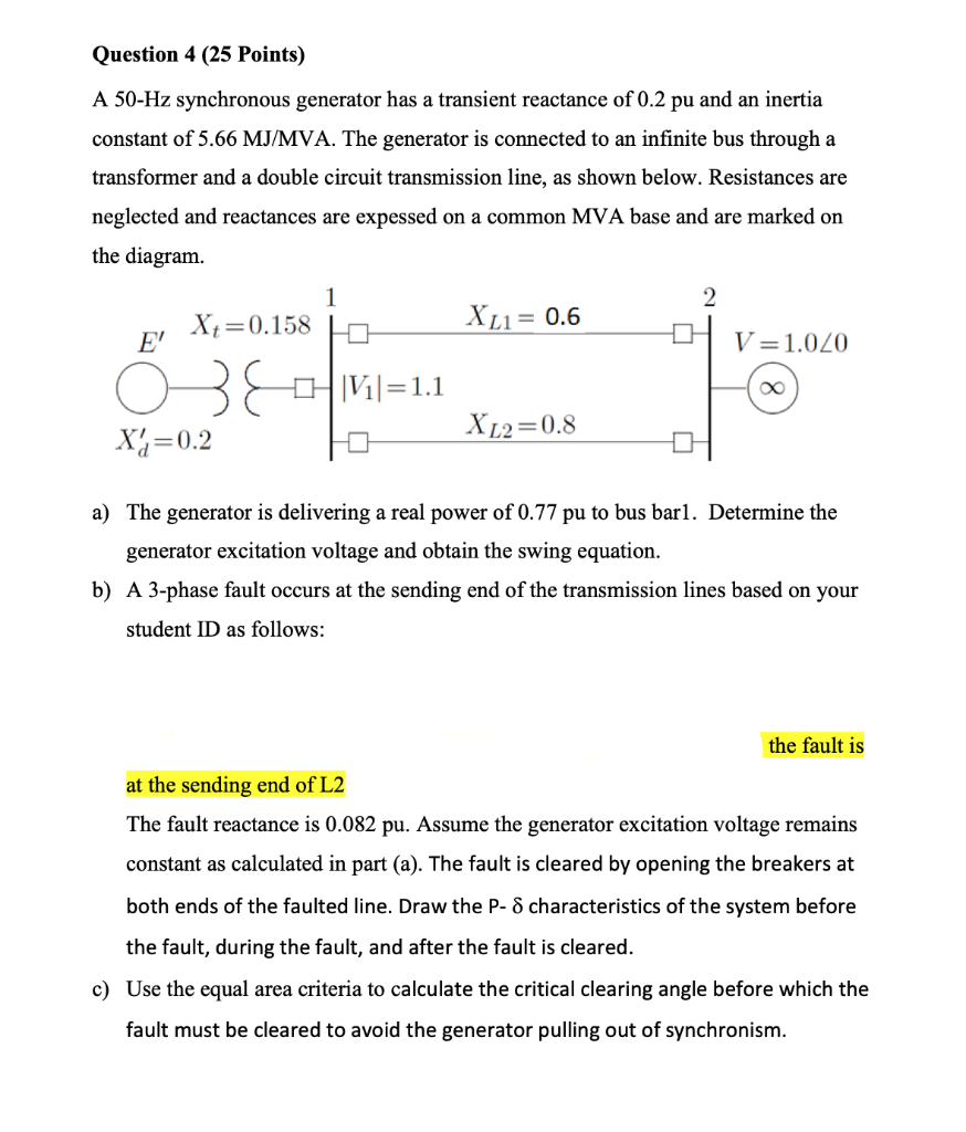 Solved Question 4 (25 Points) A 50-Hz synchronous generator | Chegg.com
