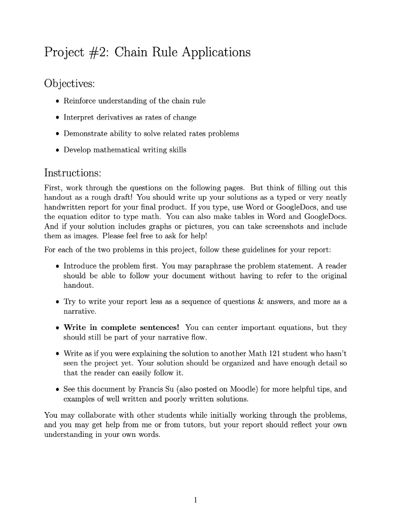 Solved Project \#2: Chain Rule Applications Objectives: - | Chegg.com