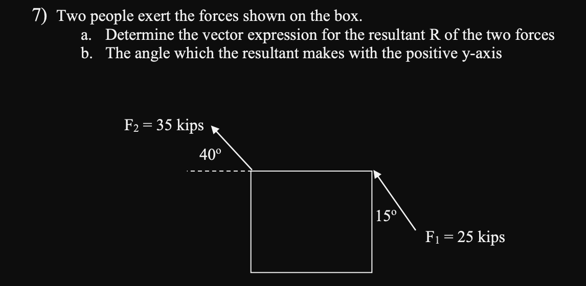 Solved 7) Two people exert the forces shown on the box. a. | Chegg.com