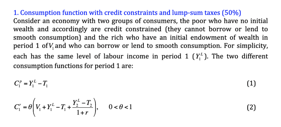 Solved 1. Consumption function with credit constraints and | Chegg.com