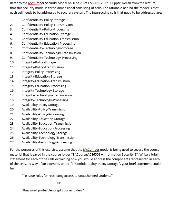Refer To The Mccumber Security Model On Slide 23 Of