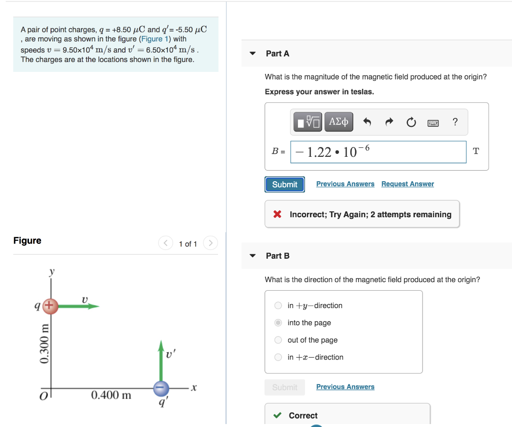 Solved A pair of point charges, q = +8.50 uC and q'= -5.50 C | Chegg.com