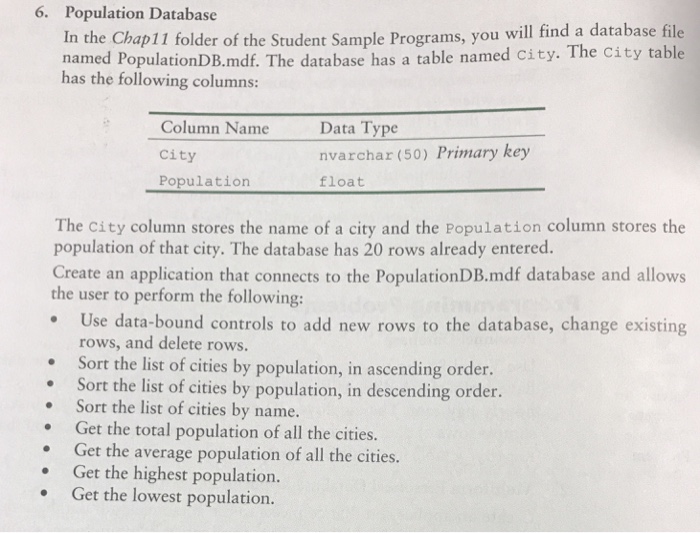Solved 6. Population Database In the Chap11 folder of the | Chegg.com