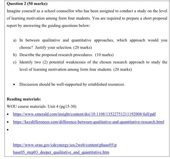 Solved Question 2 (50 marks): Imagine yourself as a school | Chegg.com