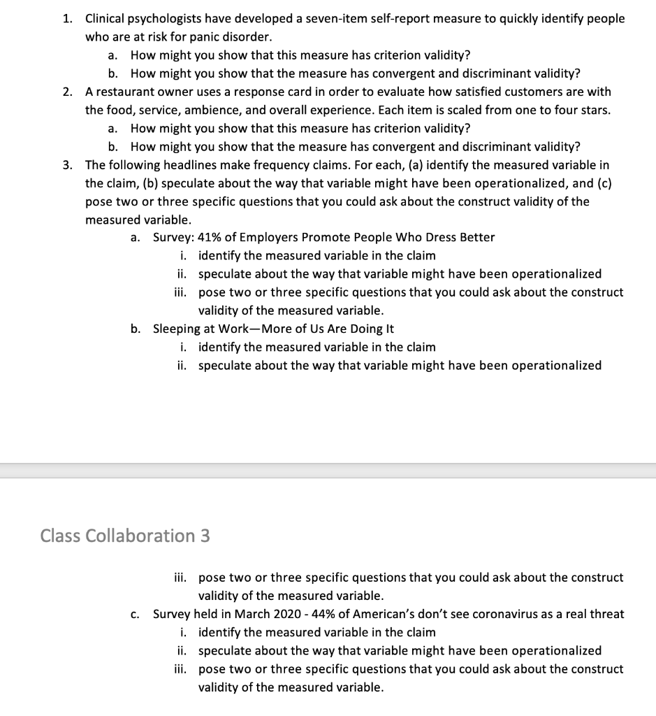 Solved 1. Clinical psychologists have developed a seven-item | Chegg.com