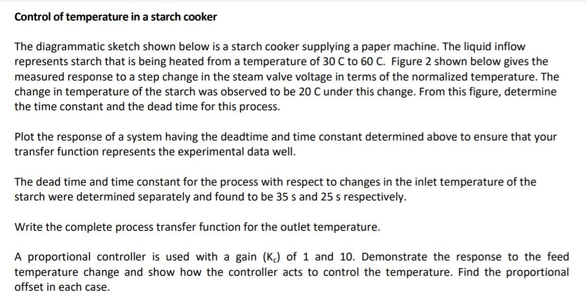 Control of temperature in a starch cooker The | Chegg.com