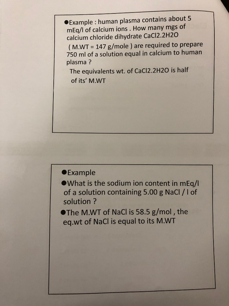 Solved Example : human plasma contains about 5 mEq/I of | Chegg.com