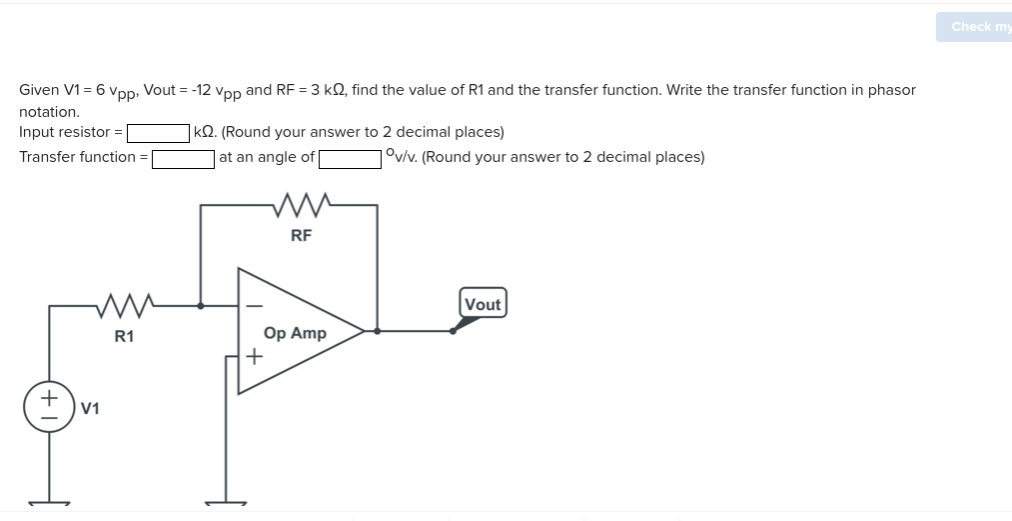 Solved TIP Given V1 = 9 Vpp, V2 = 3 Vpp, Vout=-1.33 Vpp and | Chegg.com