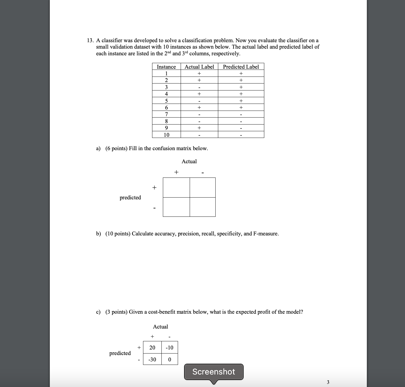 Solved 13. A classifier was developed to solve a | Chegg.com