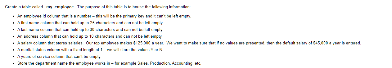 Solved Create a table called my_employee. The purpose of | Chegg.com