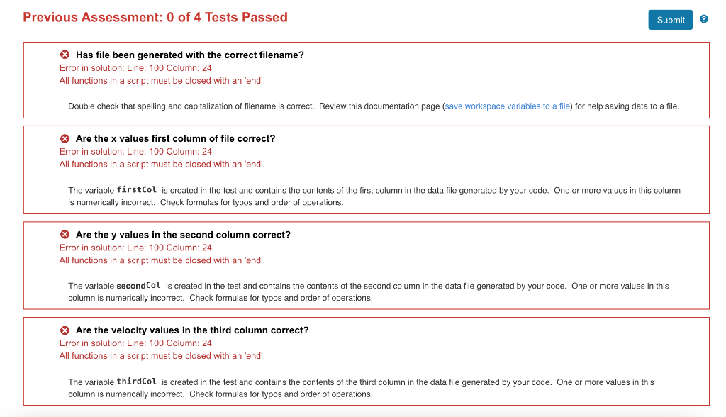 Solved Projectile Kinematics File (matrix creation from | Chegg.com