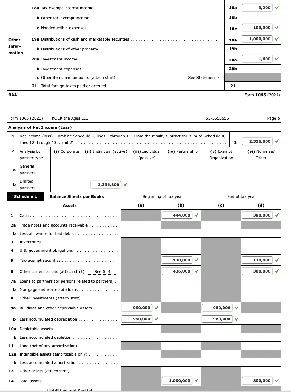 Statement 4 Form 1065, Schedule L, Line 6 Other | Chegg.com