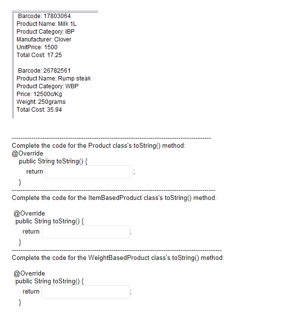 uestion 4 Code the toString() methods od the classes | Chegg.com