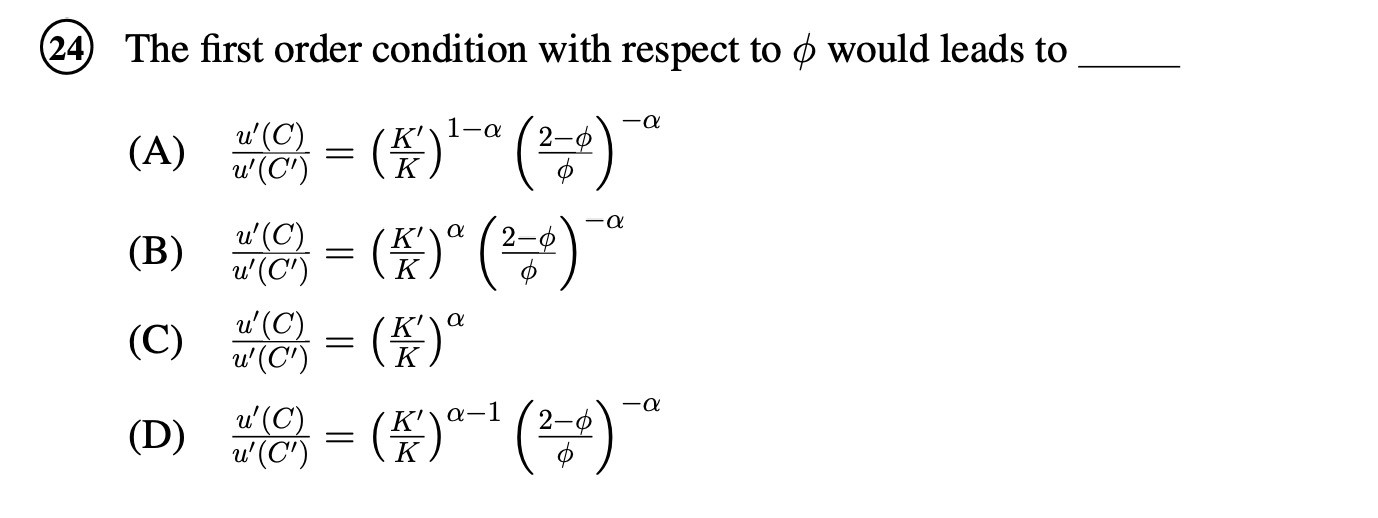 Solved (24) ﻿The first order condition with respect to φ | Chegg.com