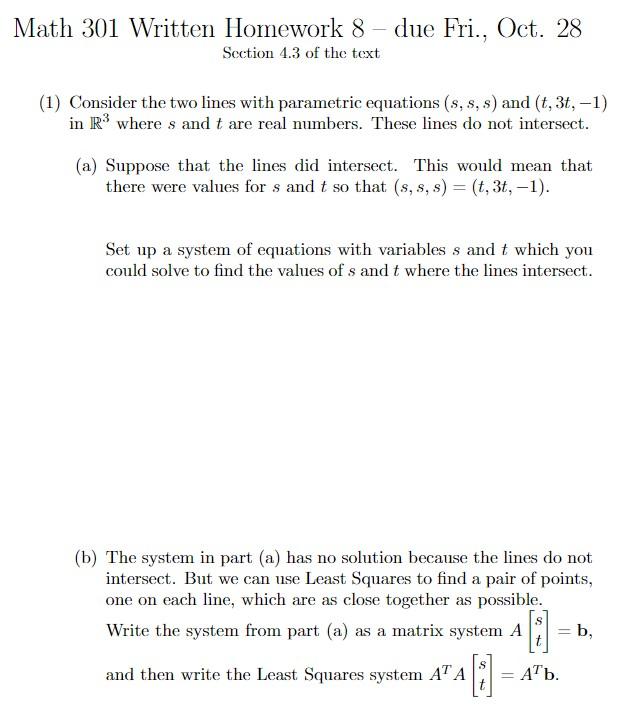 Solved Math 301 Written Homework 8 - due Fri., Oct. 28 | Chegg.com