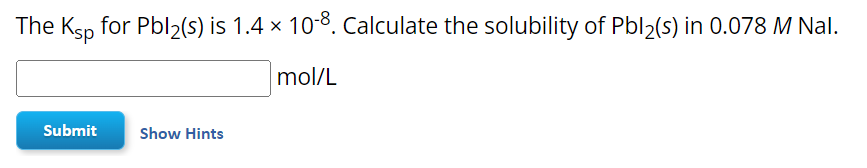 Solved The Ksp for Pbl2(s) is 1.4×10−8. Calculate the | Chegg.com