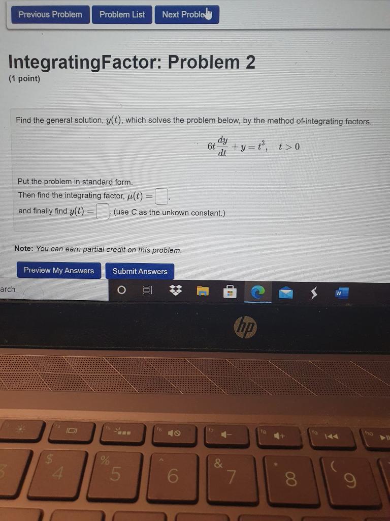 Solved IntegratingFactor: Problem 1 (1 point) Find the | Chegg.com