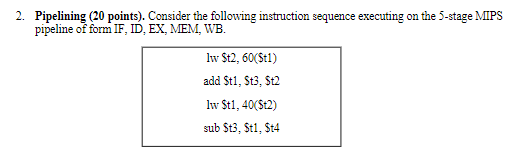 Solved 2. Pipelining (20 points). Consider the following | Chegg.com