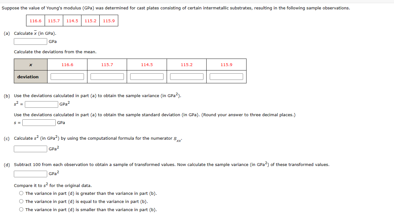 Solved Calculate the deviations from the mean. (b) Use the | Chegg.com