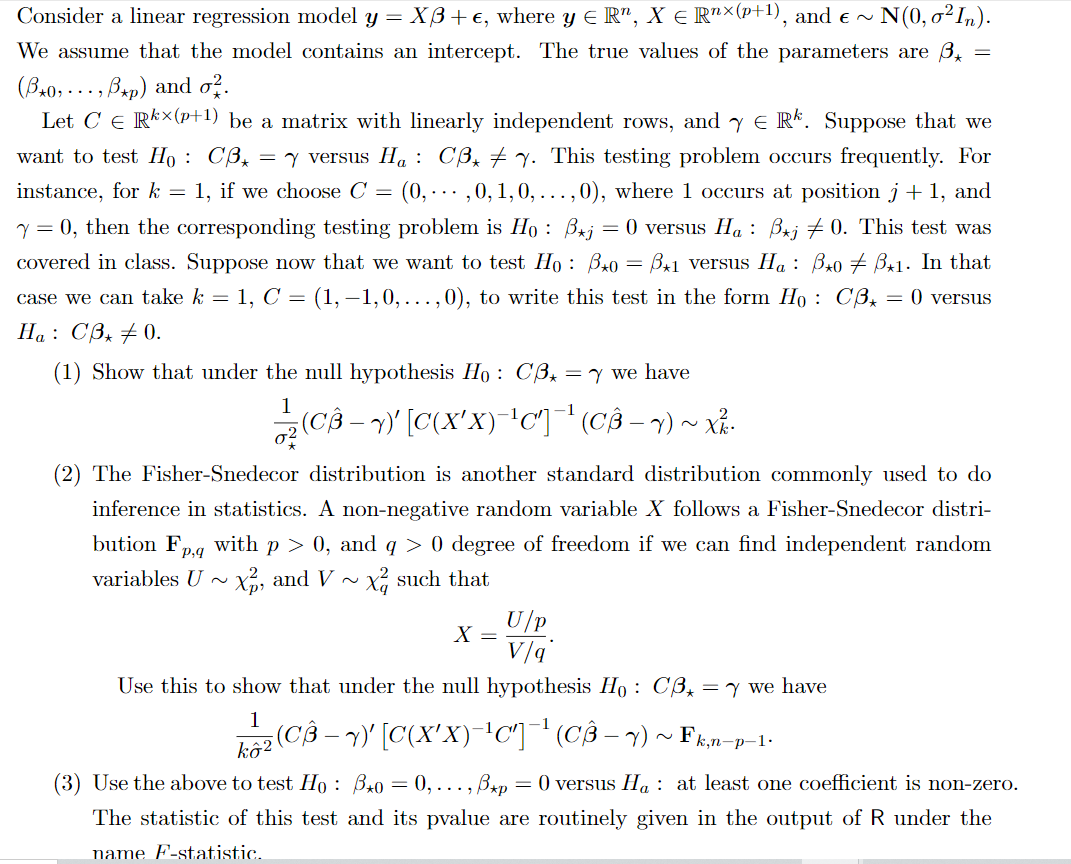 Consider a linear regression model y = X8+e, where y | Chegg.com