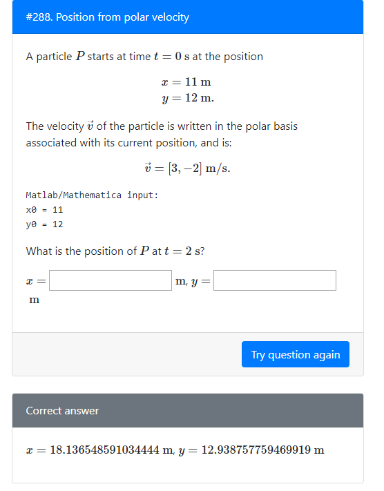 Solved #288. Position from polar velocity A particle P | Chegg.com