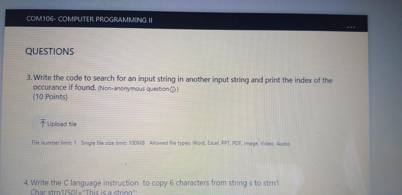 Solved Com106 Computer Programming Ii Questions 3 Write 4596