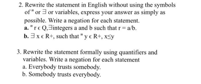 Solved 2. Rewrite the statement in English without using the | Chegg.com