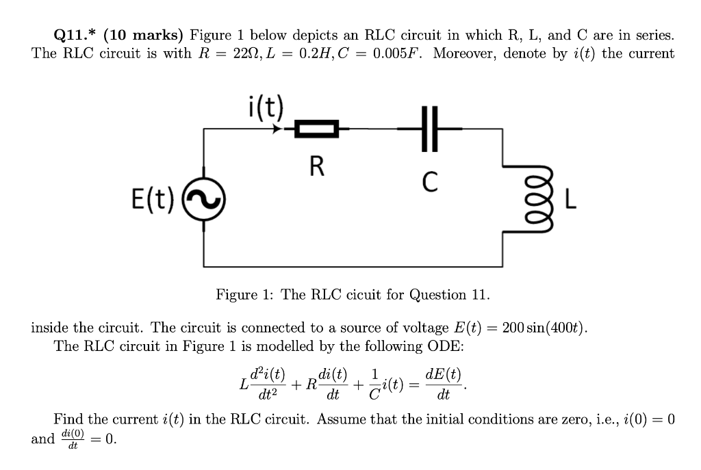 Solved Q11.* (10 marks) Figure 1 below depicts an RLC | Chegg.com