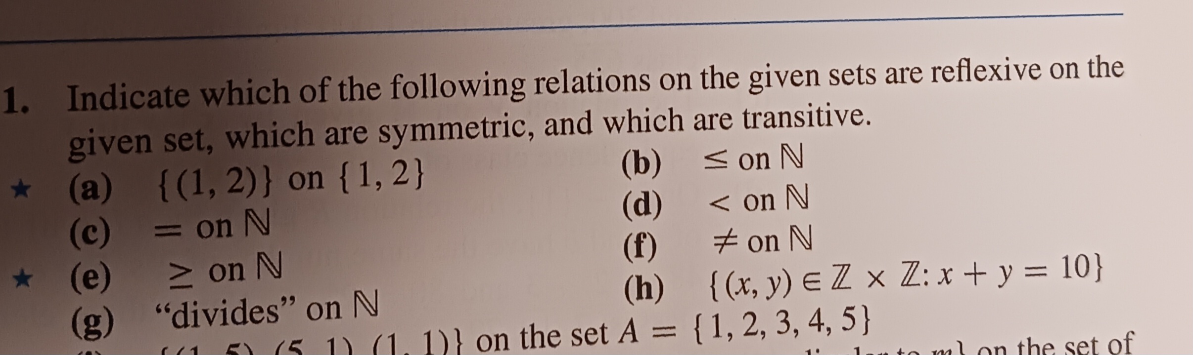 Solved Indicate which of the following relations on the | Chegg.com