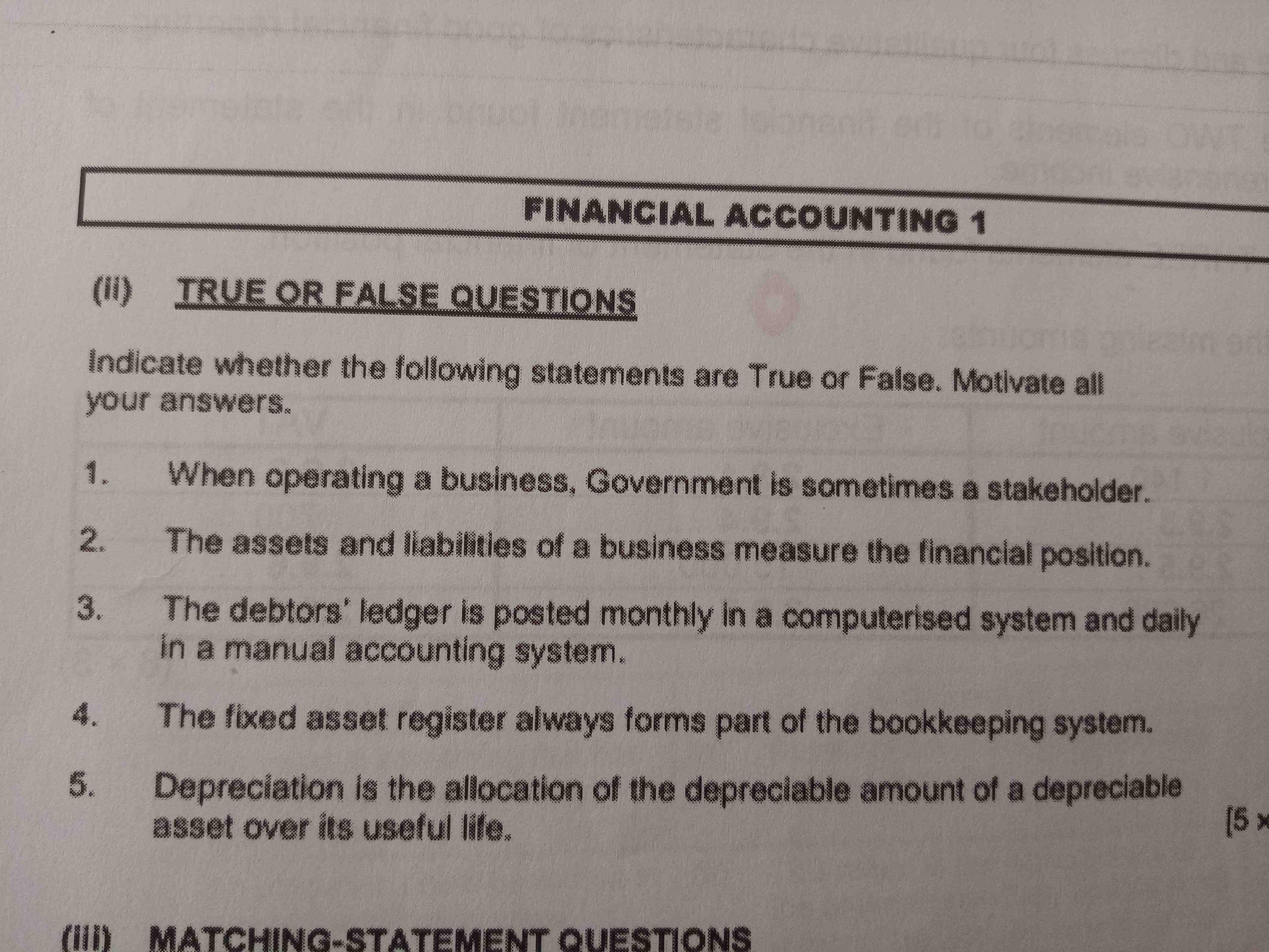 Solved (ii) TRUE OR FALSE QUESTIONS Indicate whether the | Chegg.com