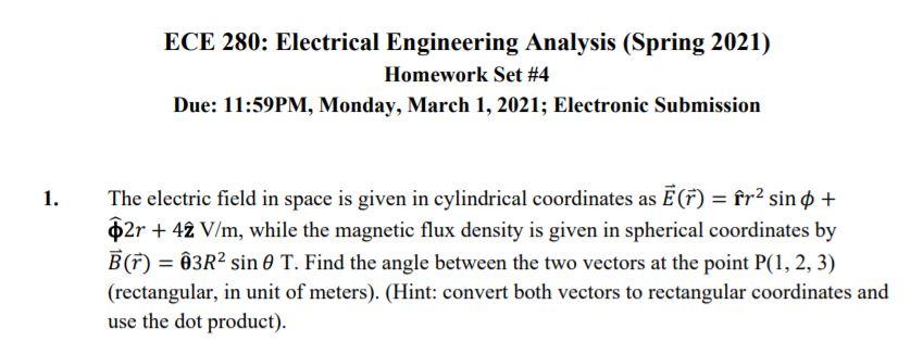 Solved ECE 280: Electrical Engineering Analysis (Spring | Chegg.com