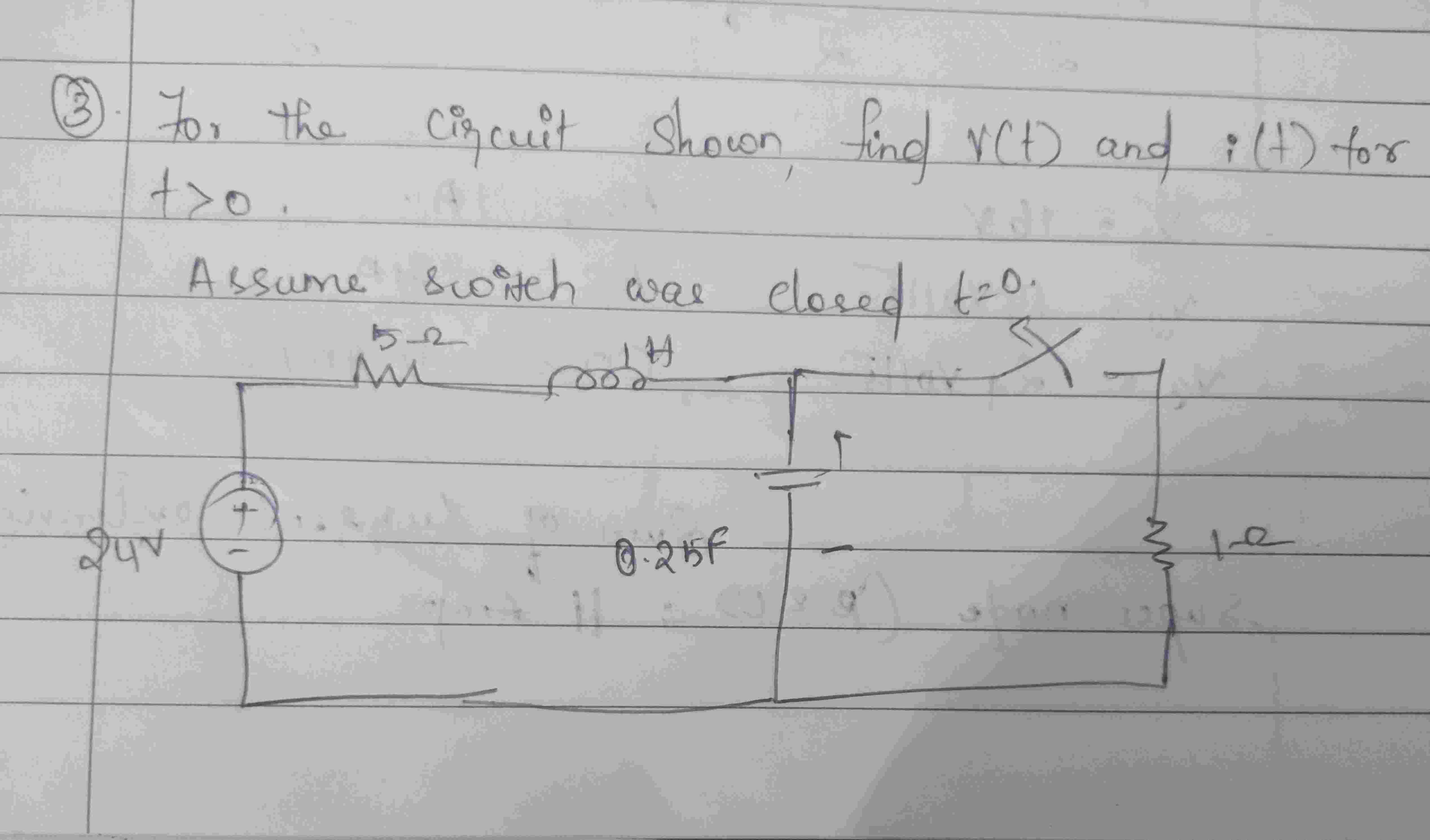 Solved (3). ﻿For the circuit shown, find V(t) ﻿and :(t) | Chegg.com