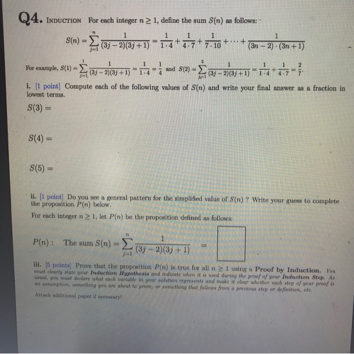 Solved 4. INDUCTION For each integer n > 1, define the sum | Chegg.com