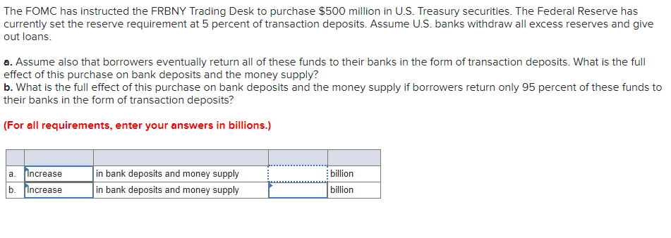Solved The FOMC has instructed the FRBNY Trading Desk to | Chegg.com