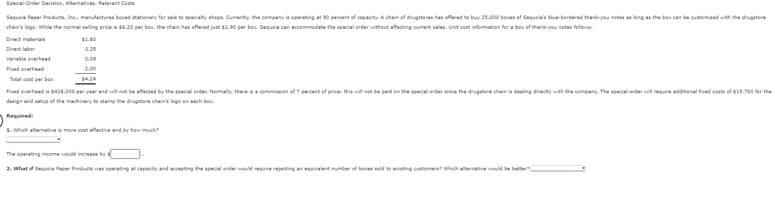 Solved Special-Order Decision, Alternatives, Relevant | Chegg.com