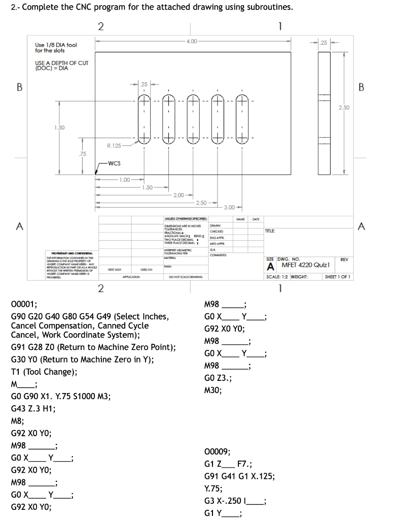 Solved 2.- Complete the CNC program for the attached drawing | Chegg.com