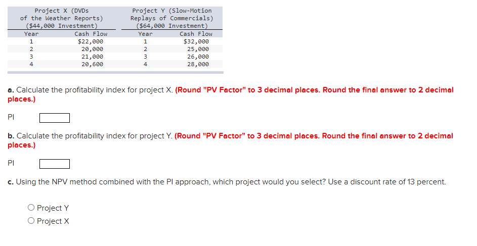 Solved a. Calculate the profitability index for project X. | Chegg.com