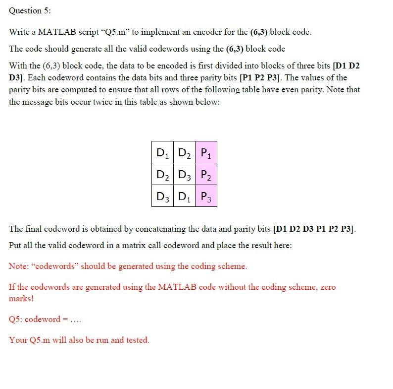 Question 5 Write A Matlab Script “q5m To Implement 